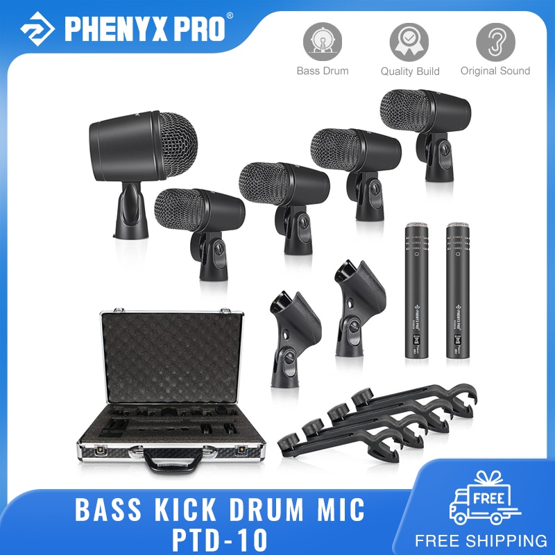 Phenyx Pro PTD-10 7-Piece Drum Instrument Microphone Kit All Metal ...