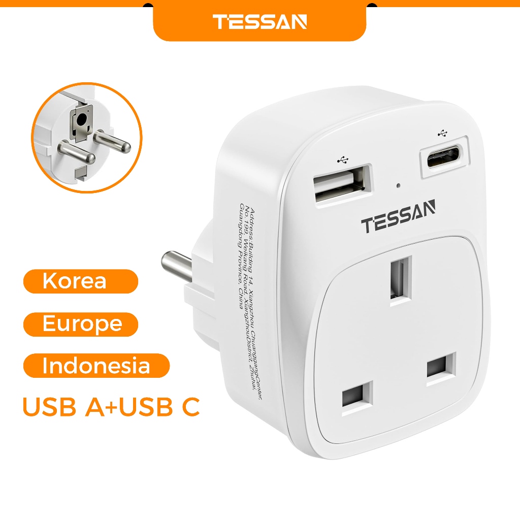 TESSAN Malaysia to Korea Adapter ID European Travel Adapter Korea Plug ...