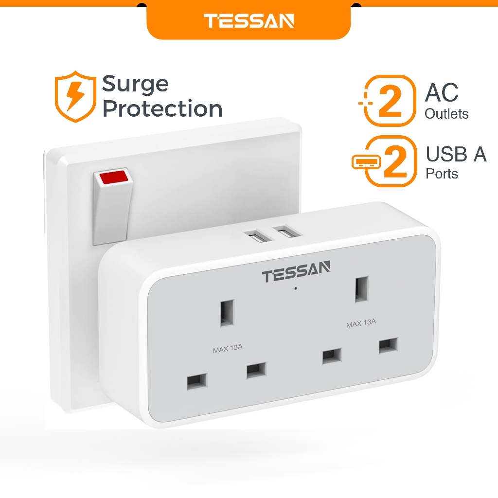TESSAN Extension Plug with USB,Surge Protector Multi Plug Wall Socket ...
