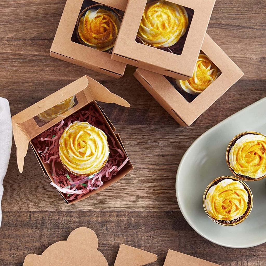 15 pcs Brown Bakery Boxes, 10x10x6.5cm small cookie boxes with Window ...