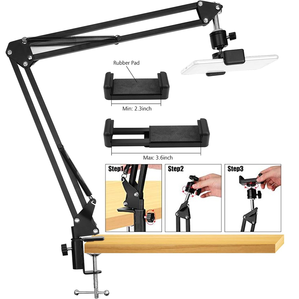 Overhead Video Stand Phone Holder Articulating Arm Phone Mount Table Top cantilever Boom Arm ...
