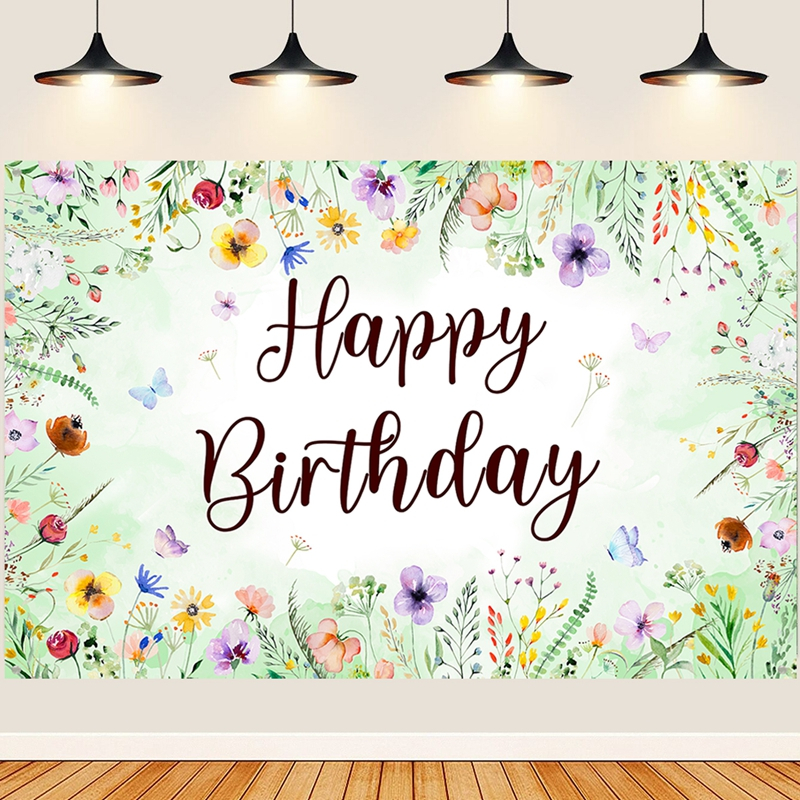 150*100cm Flower Theme Backdrop Girl Happy Birthday Banner Princess ...