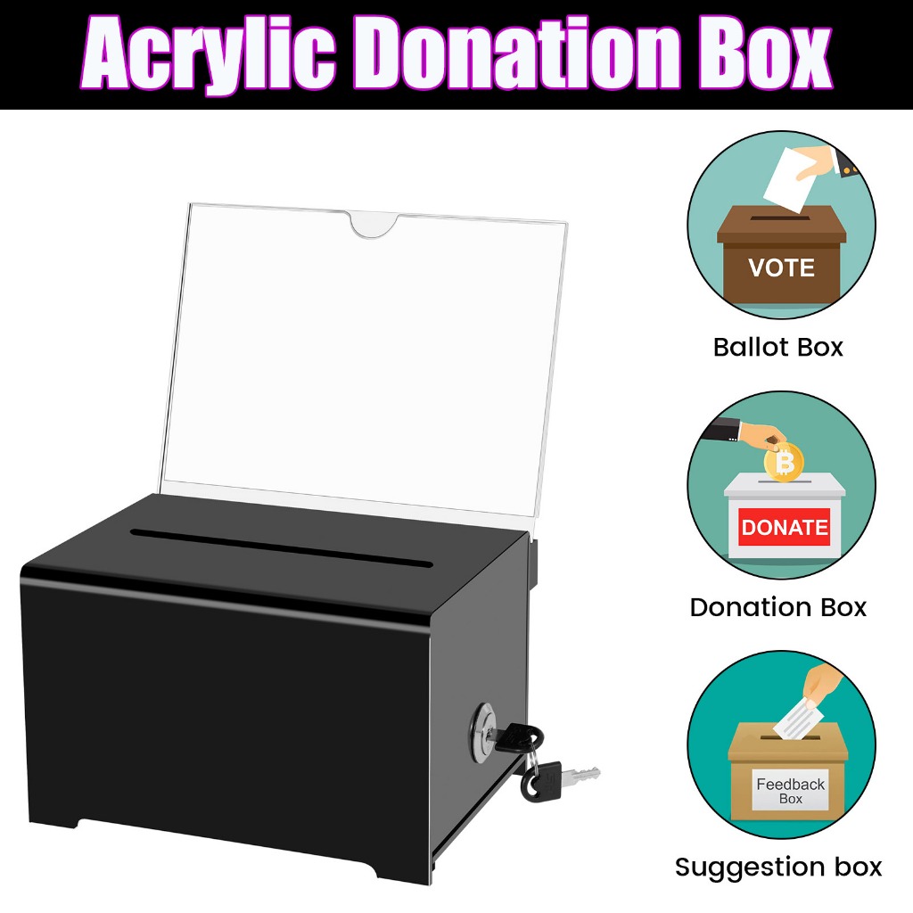 Acrylic Donation Box with Lock Clear Ballot Box with Removable Sign ...