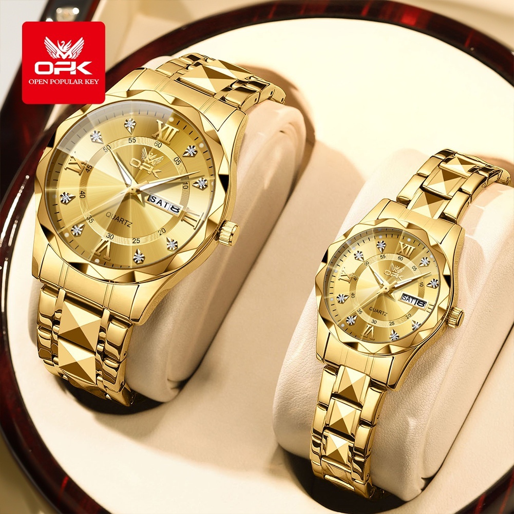 OPK Couple Watch Waterproof Original Quartz Stainless Gold Wristwatch ...