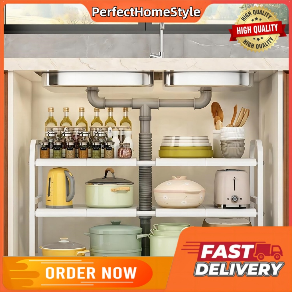 Rak Dapur Under Sink Expandable Kitchen Organizer Stainless Steel ...