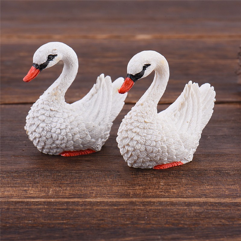 1 Pair Mini Swan Figurines Garden Decoration Outdoor Art Resin Animal ...