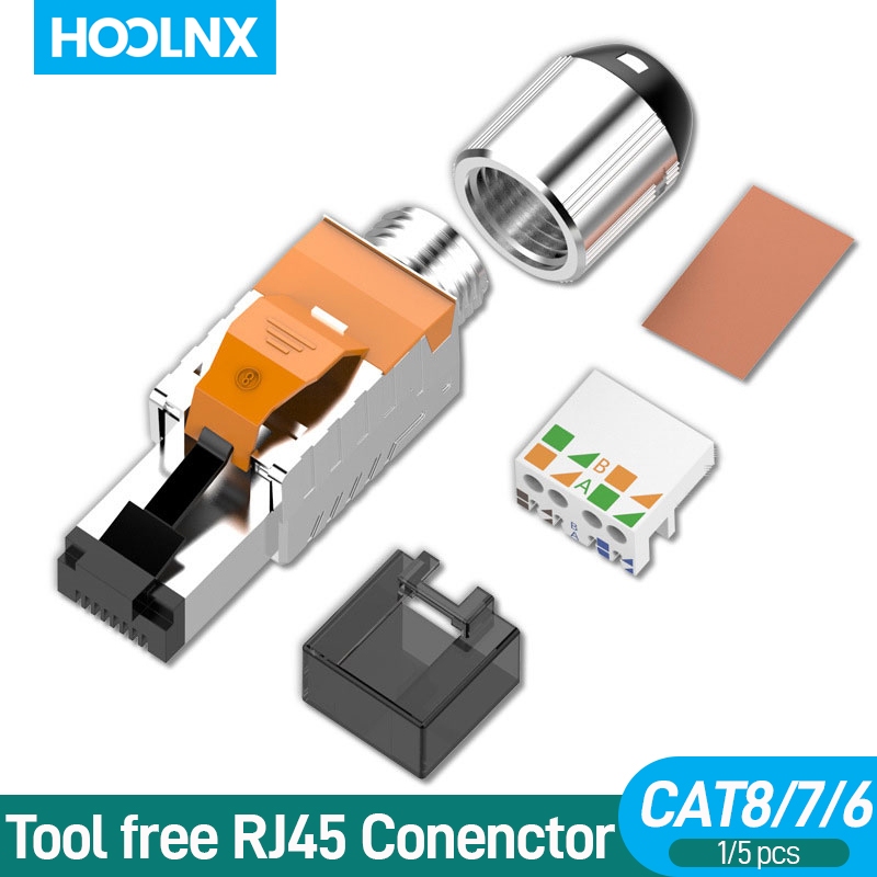 HOOLNX CAT8 RJ45 Connector, RJ45 Metal Tool-Free Easy Termination Modular Plug For 40Gbps S/FTP ...
