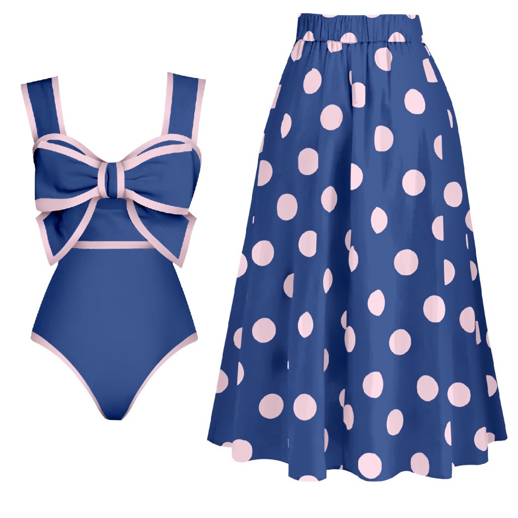 Women One Piece Swimsuit Polka Dot Swimsuit Fashion Bow Beach Bikini