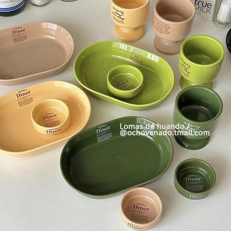 ins Korean ceramic plate Oval steak plate Western Spaghetti plate ...