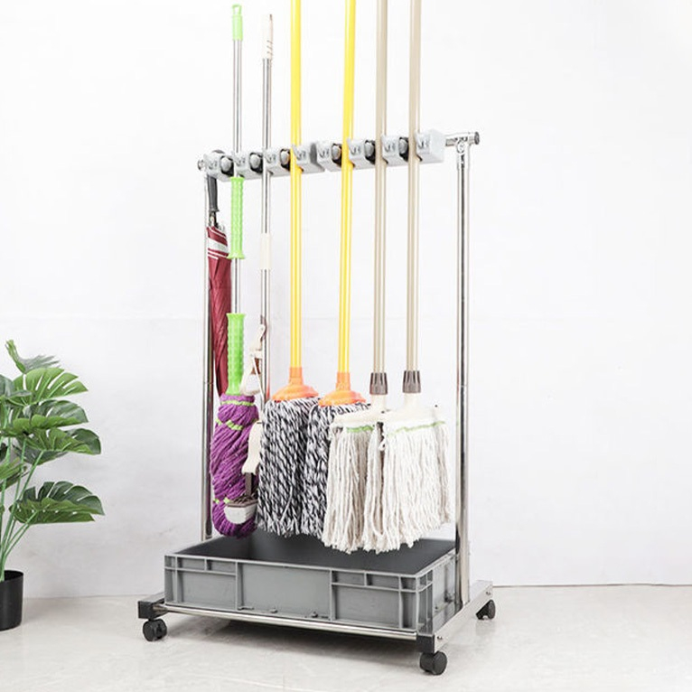 Stainless Steel Floor-standing Mop Rack Balcony Cleaning Tool Storage ...
