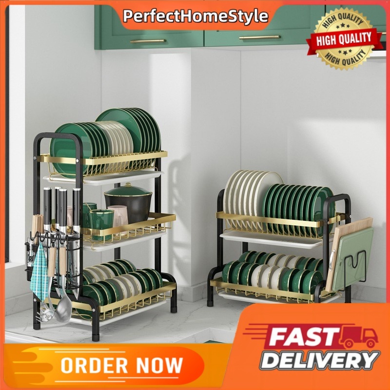 Hitam Emas Gold Rak Pinggan Rak Dapur Kabinet Rack Kitchen Rack Dish ...