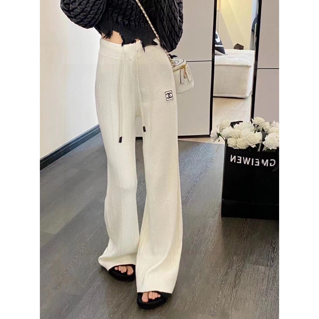 【With Brandtag】chaneI Knitted Long Pants Wide Leg Women Loose Wide Leg ...