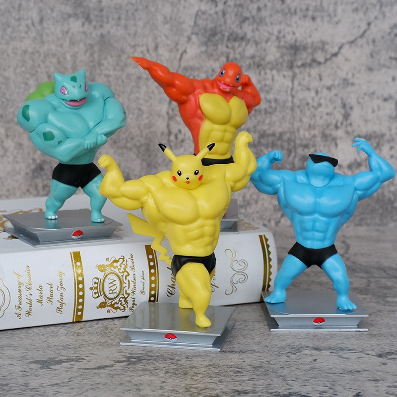 11cm Anime Pokemon Figure Muscular Man Pikachu Bulbasaur Charmander ...