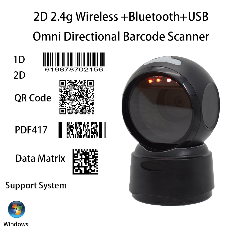 1D 2D Wireless Omni Directional Barcode Scanne QR code Bar code Reader ...