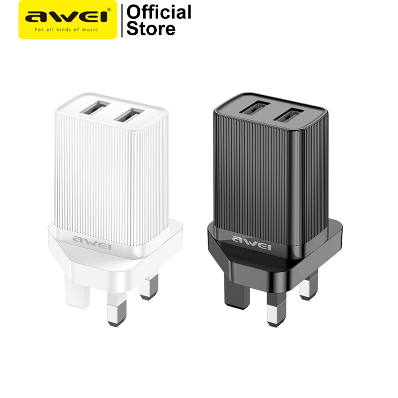 Awei C15 10W Fast Charging Dual USB Port Charger UK Plug Adapter With ...