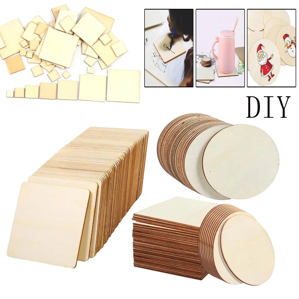 Unfinished wood chip wood squares, natural rustic craft wood for home ...