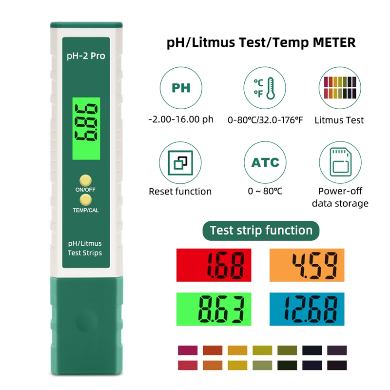 Digital PH-2 Pro Ph Meter -2.00-16.00 Litmus Tester ATC Precision 0.01 ...