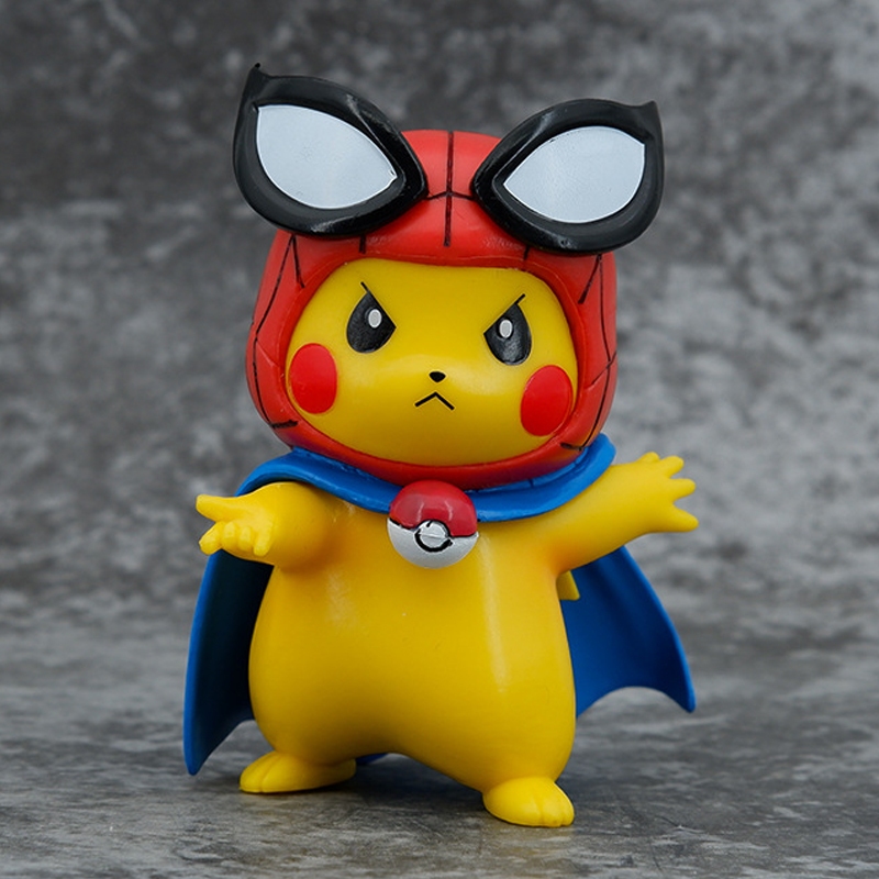 10cm Anime Pokemon Figure Pikachu Cosplay Spider-Man Q Version PVC ...