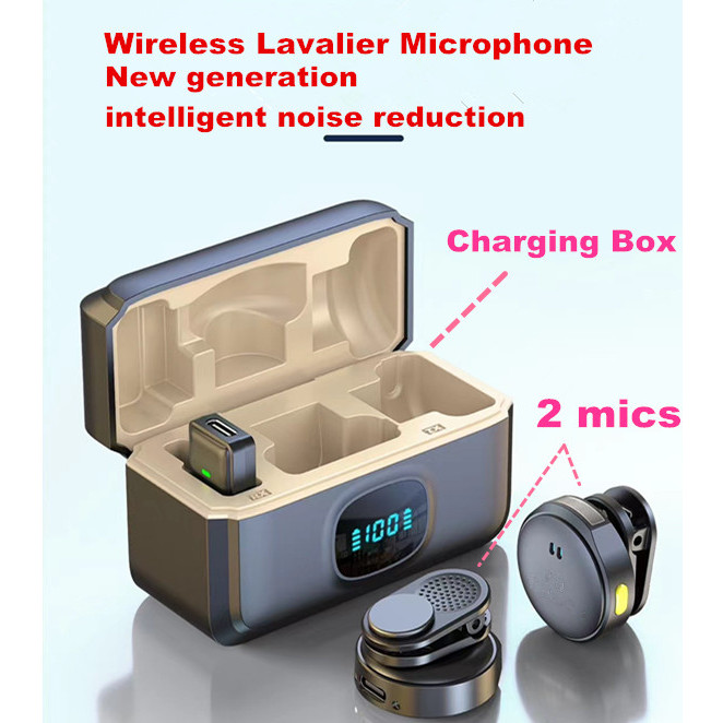 Wireless Lapel Microphone Magnetic Mic with Charging Box for Cellphone ...