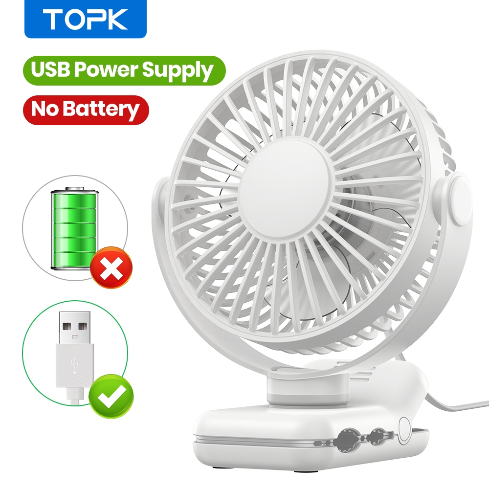 TOPK K62B Small Portable Clip Fan USB Desk Fan with 3 Speeds Strong ...