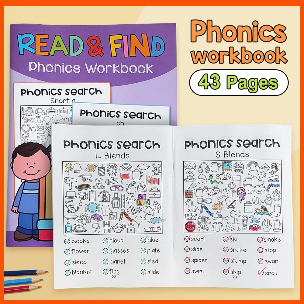43 Pages Fun Read and Find Phonics Search Word Worksheets, Kid Phonics ...