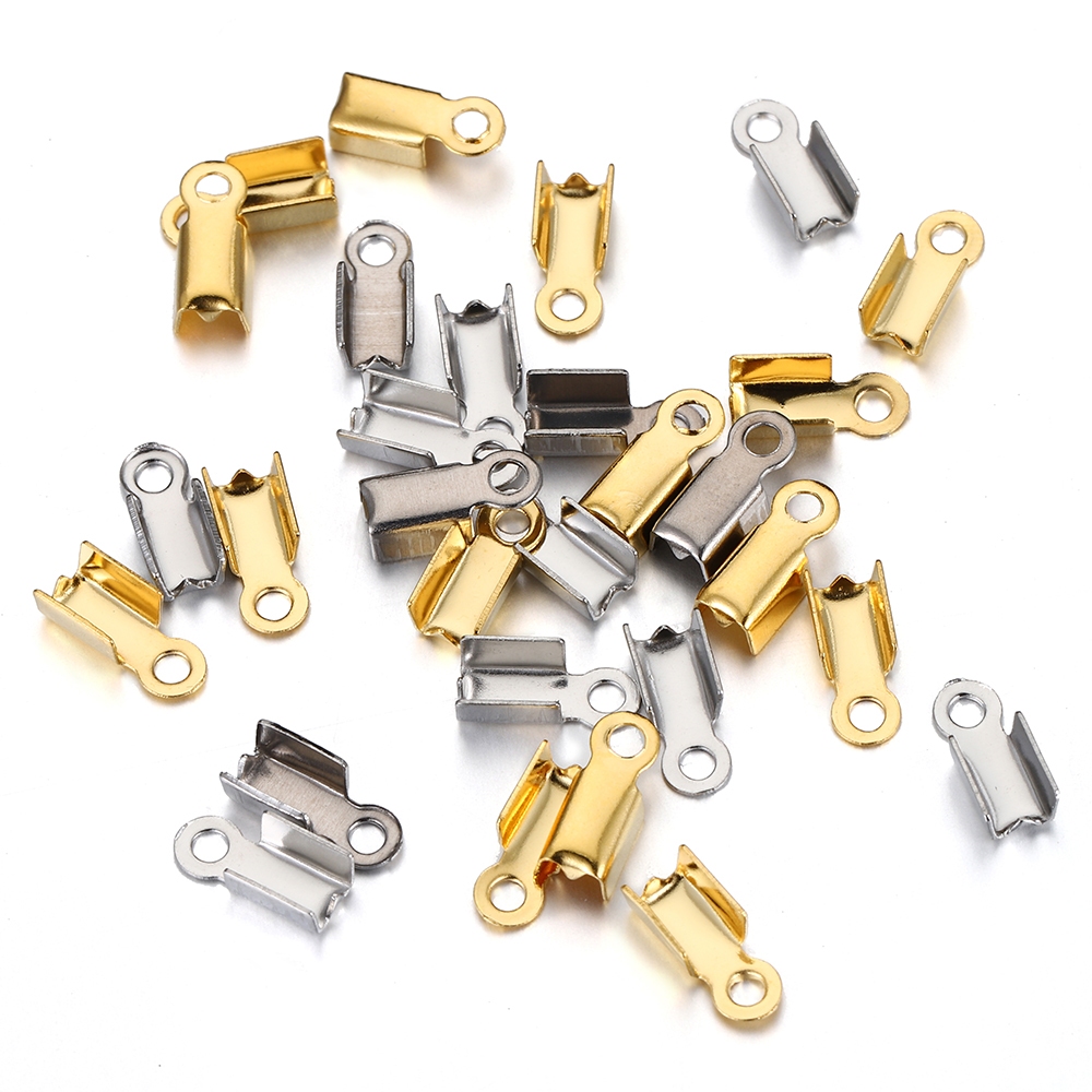 50pcs Stainless Steel Crimp End Caps Cove Clasps String Ribbon Leather ...