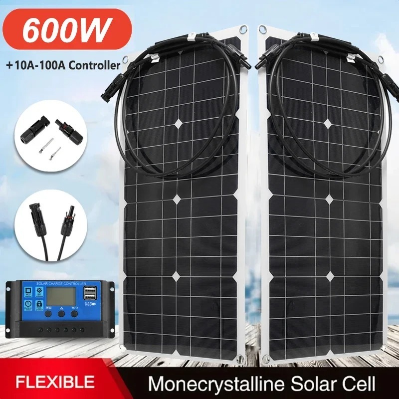 300W 600W Solar Panel 18V Flexible Solar Cell 10A-100A Controller Solar ...