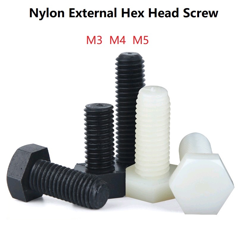 100Pcs Nylon External Hex Head Screws Plastic Hexagon Bolts M3 M4 M5 M6 ...