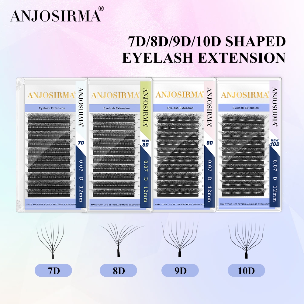 ANJOSIRMA Real 7D/8D/9D/10D W-Shape Full Dense Handmade Eyelashes Extensions Matte Black 0.07D ...
