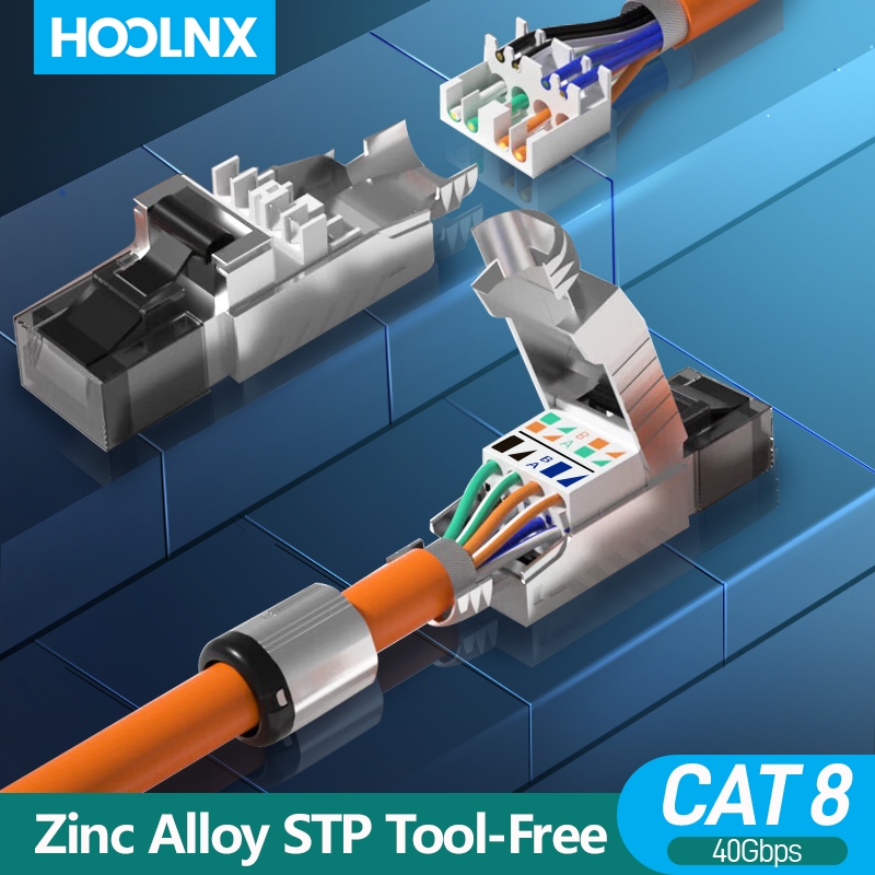 HOOLNX CAT8 RJ45 Connector, RJ45 Metal Tool-Free Easy Termination ...