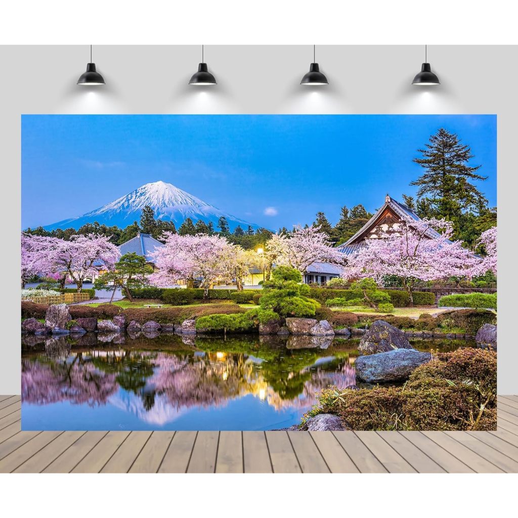 7ftx5ft Japan Fuji Mountain Backdrop Asian Japan Temple Cherry Blooms ...
