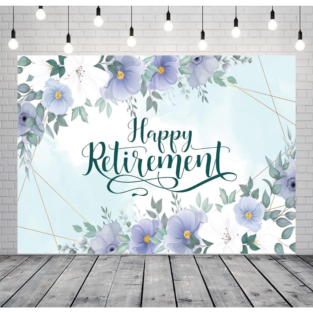 Floral Happy Retirement Backdrop Watercolor Blue Flowers Retirement ...