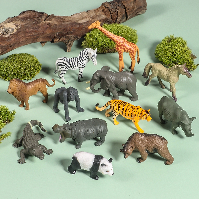 12pcs/bag Mini Simulation Animal Model Toys Set Wild Animals Elephant ...