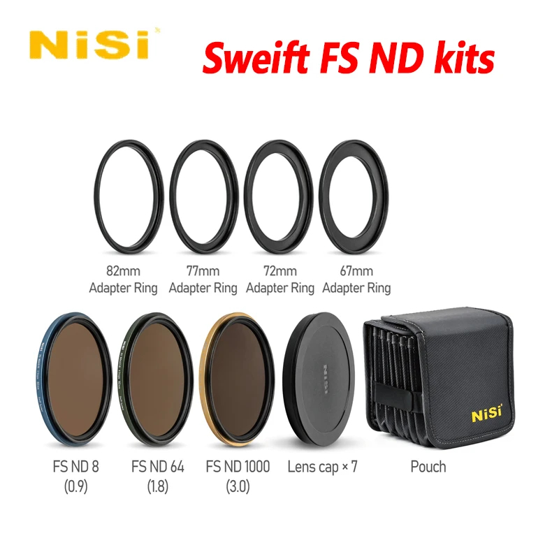 NiSi Swift System FS ND kits, FS ND8+FS ND64+ND1000 3.0+GND0.9+Lens Cap Pouch with 40.5-95mm ...