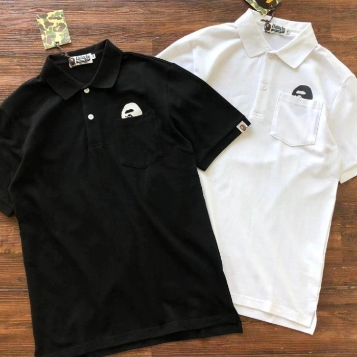 A bathing ape POLO shirt Original BAPE Chest Pocket Lapel Cotton Short ...