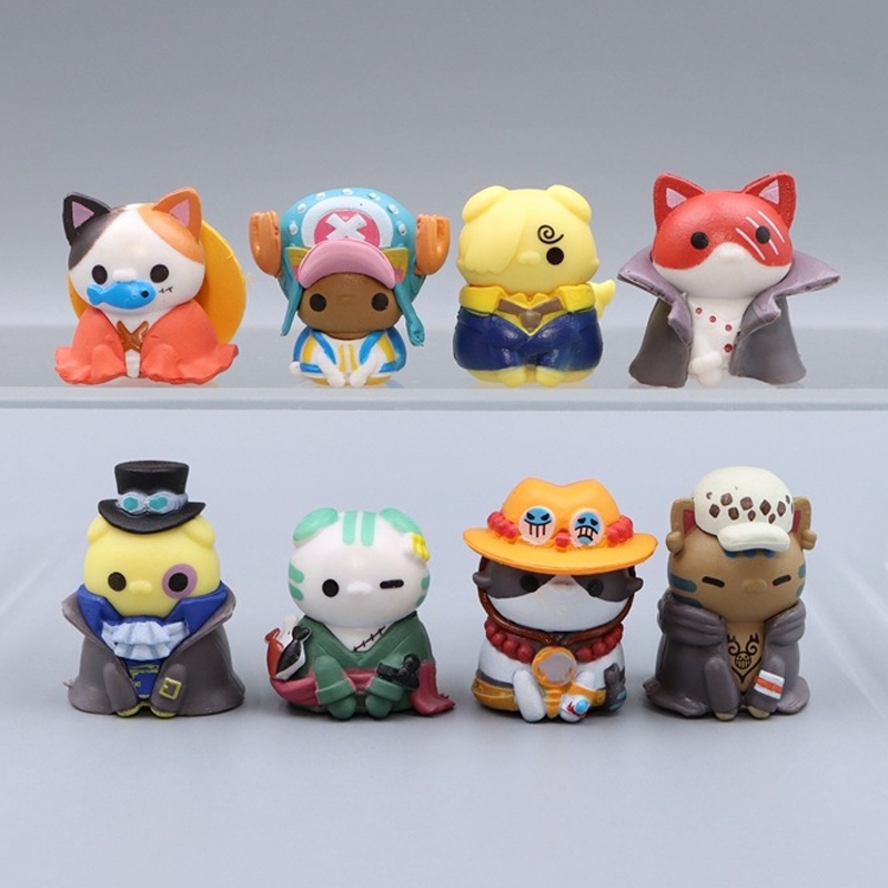 8Pcs/Set 4cm Anime One Piece Ninja Cat Gaara Ace Luffy Zoro Chopper ...