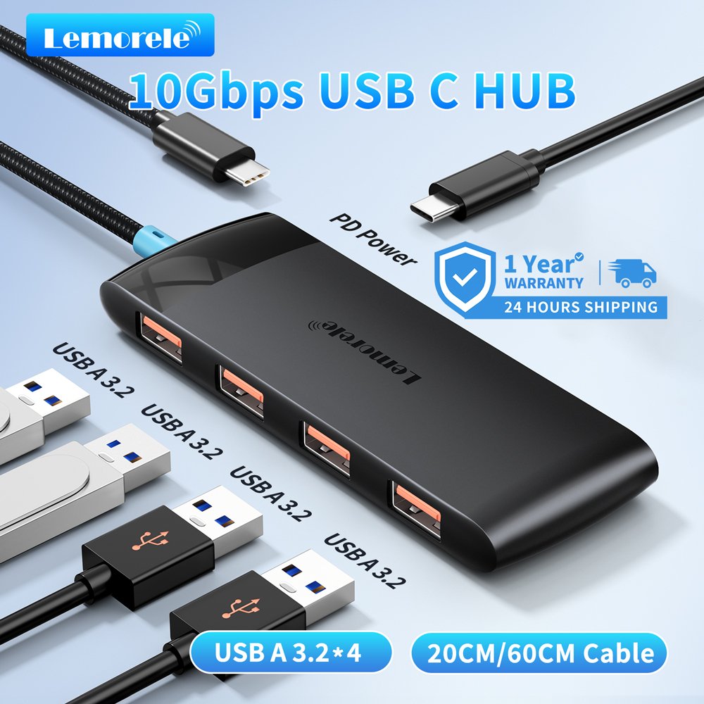 Lemorele TC108 5 In 1 Converter 4 Ports USB-C 3.2 Gen 2 Data Hub Plug ...