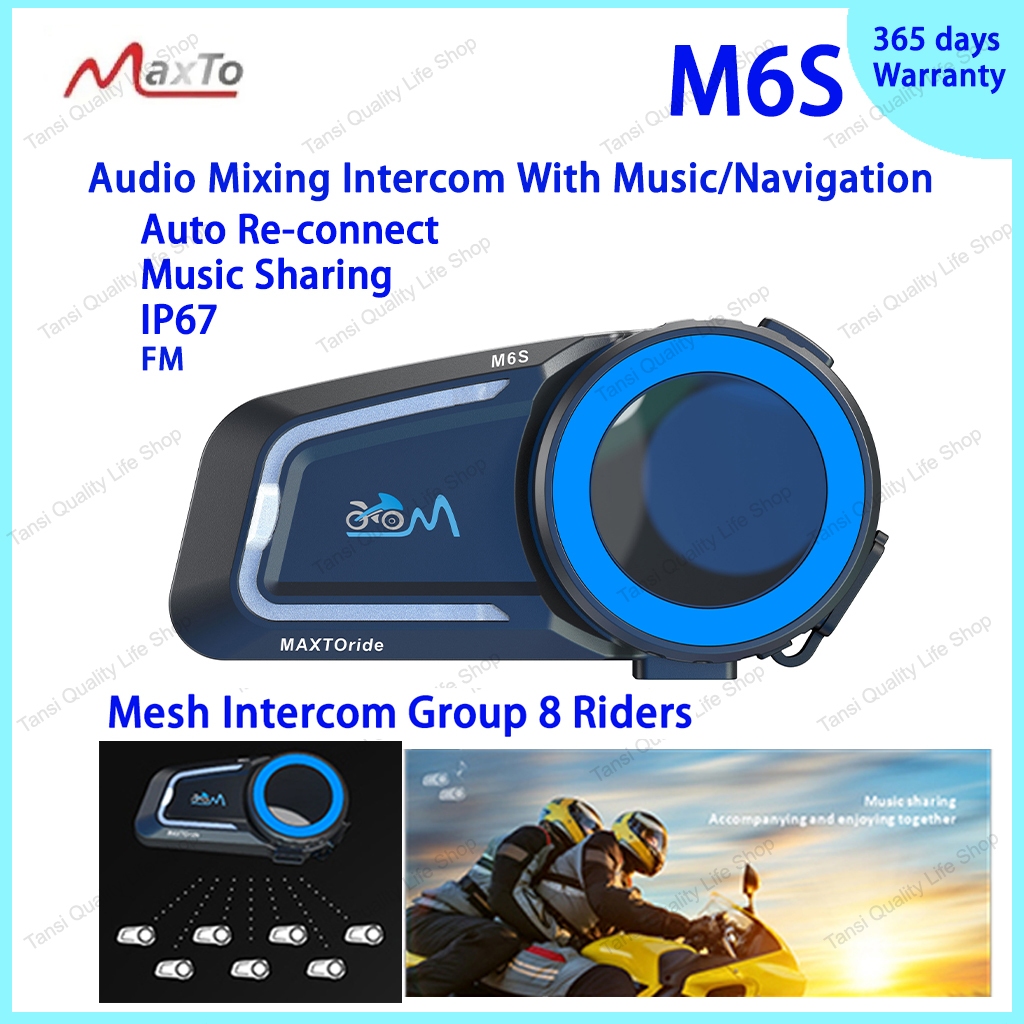 2024 New Maxto M6S Motorcycle Mesh Intercom Group 8 Riders 1KM Automatically Re-connect ...