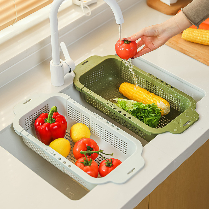 Household Retractable Drain Basket, Kitchen Vegetable Basket Wash Basin ...