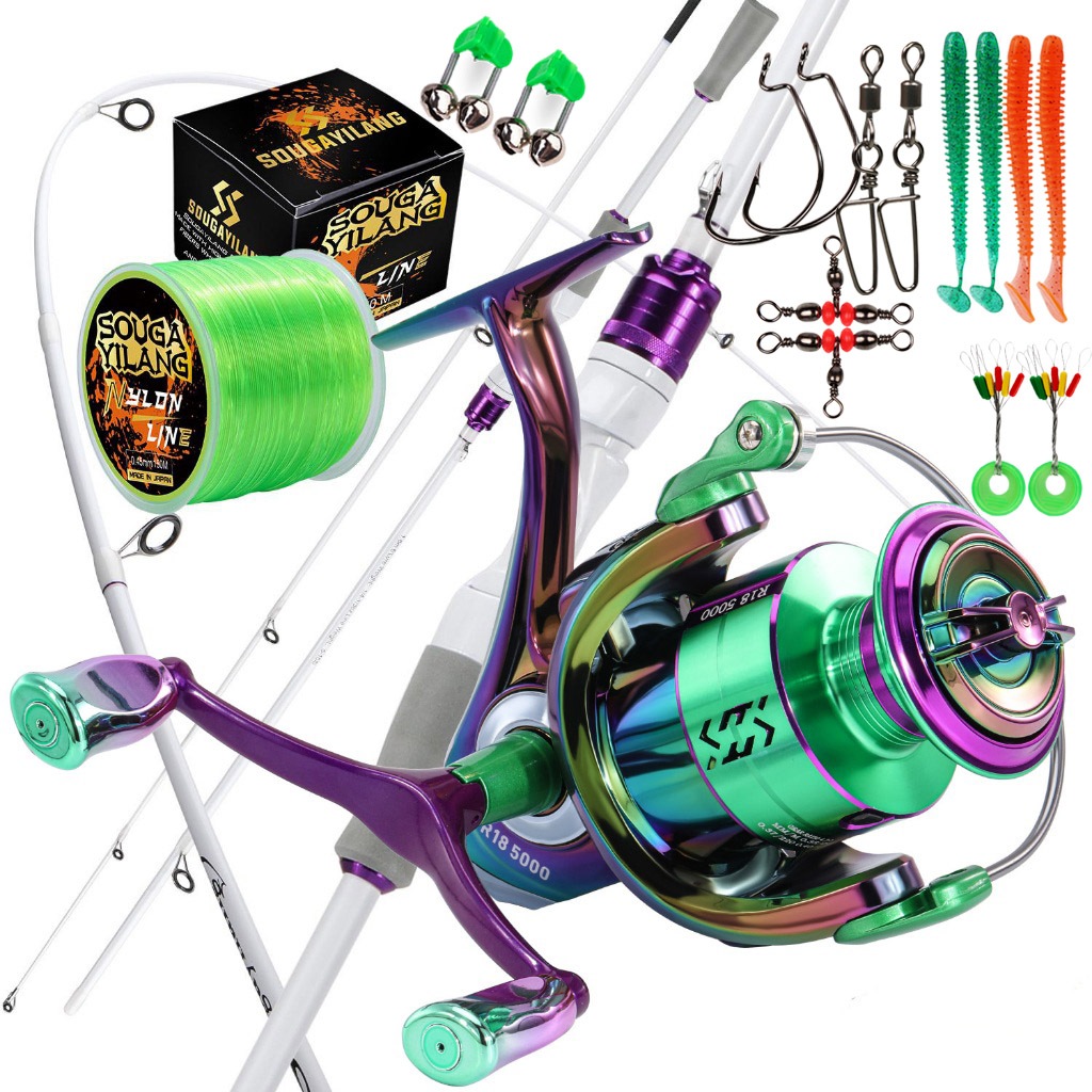 Joran Pancing Full Set Spinning Fishing Rod Carbon Fiber 10LB 1.8m and ...