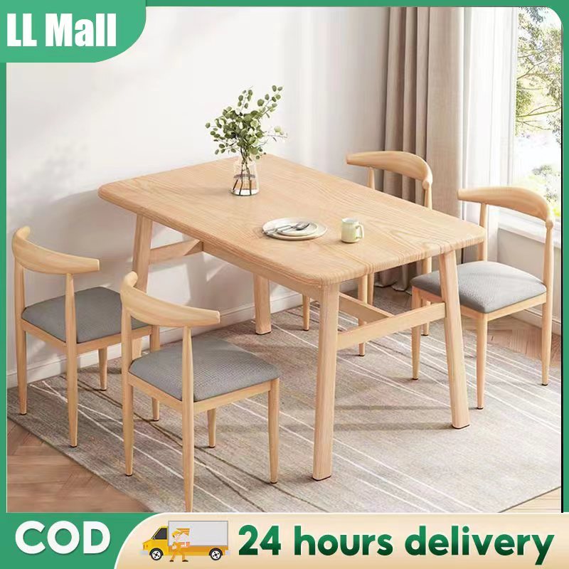 （HOT SALE）4/6/8 Seater Solid Wood Dining Table Set Home Nordic Coffee ...
