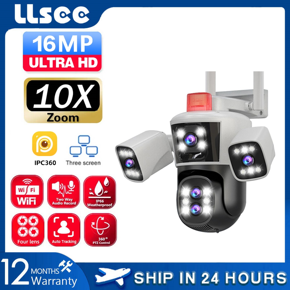 LLSEE 16MP 8K 4-lens 3-frame wireless CCTV camera WiFi PTZ 10X optical zoom CCTV outdoor ...
