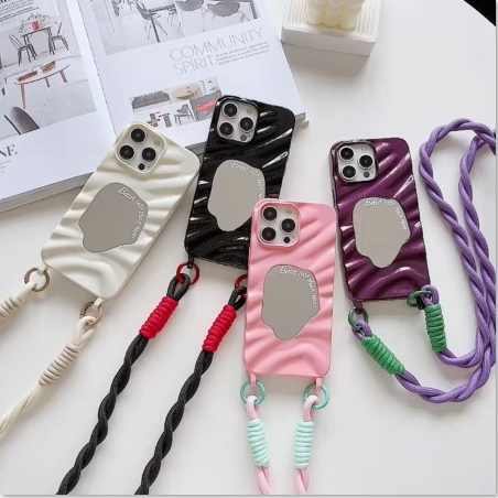 Crossbody Strap Rope Lanyard Water Ripples Make Up Mirror Case ...