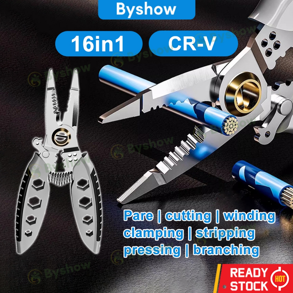 【Byshow】🔥Malaysia In Stock🔥 16 in 1 multifunctional Stripping pliers 7 ...