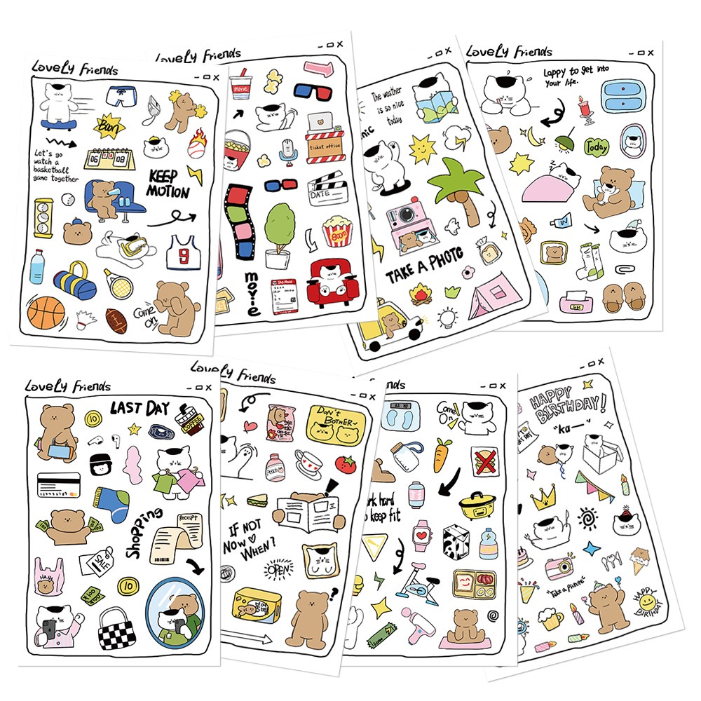 8 sheets When Little Bear Meets Cat Guka Sticker DIY Sticker Helmet ...