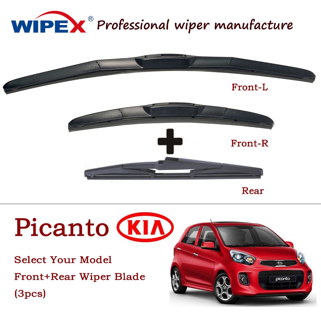 (Front+Rear 3pcs) Kia Picanto Wiper Blade Set for2004-2023 (Select Your ...