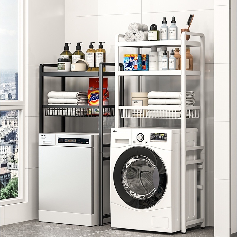 Washing Machine Storage Rack Carbon Steel Black White Towel Laundry ...