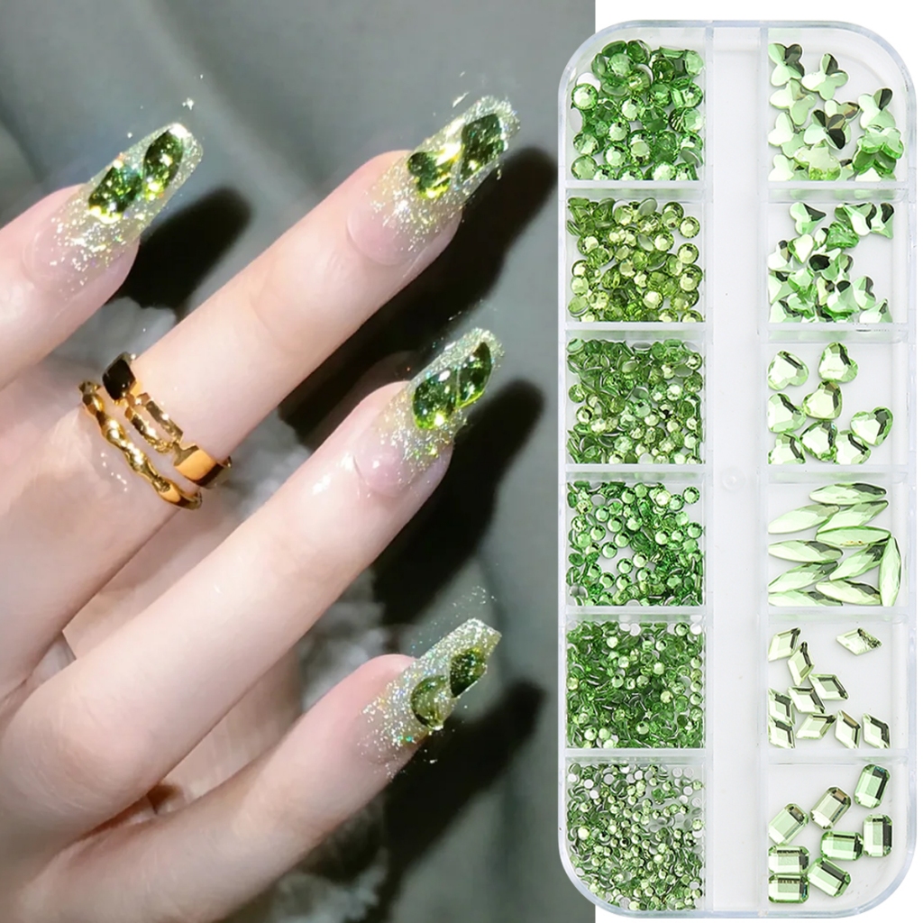 Green Rhinestones for Nail art Bling Bling Gems for Nails Mixed Heart ...