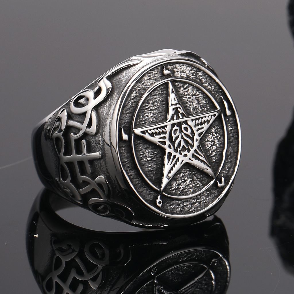 Punk hip-hop pentagram Lucifer titanium steel men's ring | Shopee Malaysia