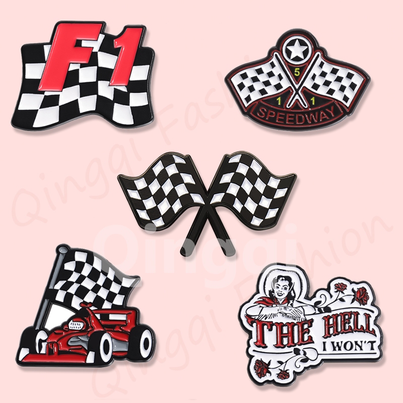 Formula Racing F1 Chequered Flag Brooch Pins Car Champion Brooch ...